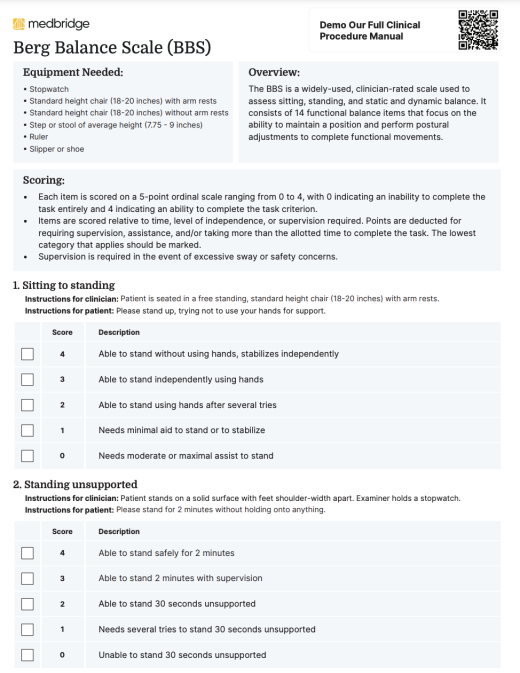 Download Our Free Berg Balance Test PDF | Medbridge