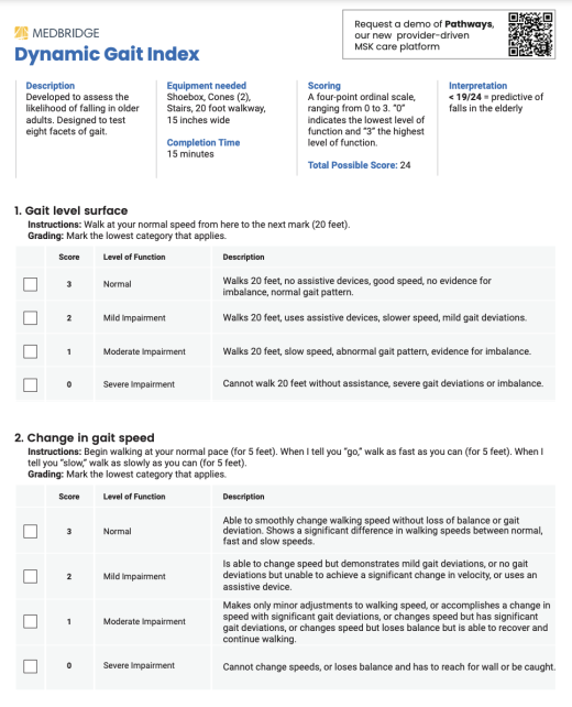 Free Downloadable Dynamic Gait Index PDF | Medbridge