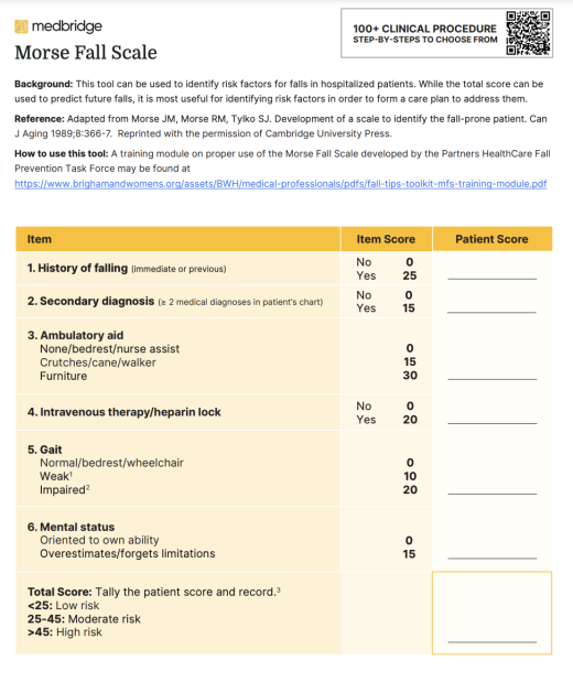 Free Morse Fall Risk Assessment Tool PDF Download | Medbridge
